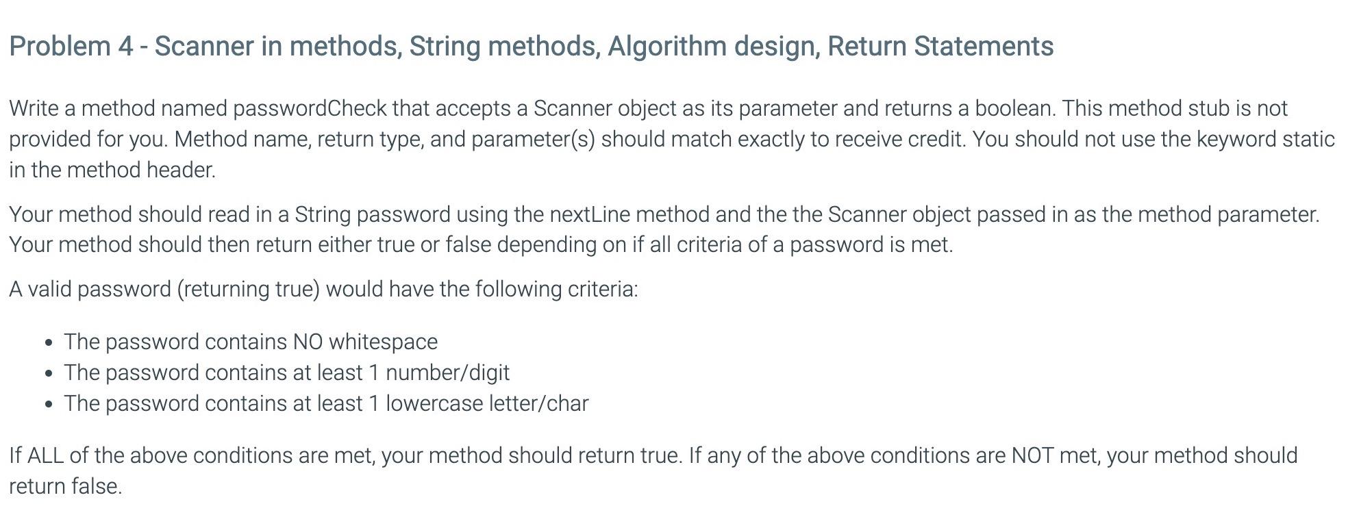 Solved Problem 4 - Scanner in methods, String methods, | Chegg.com