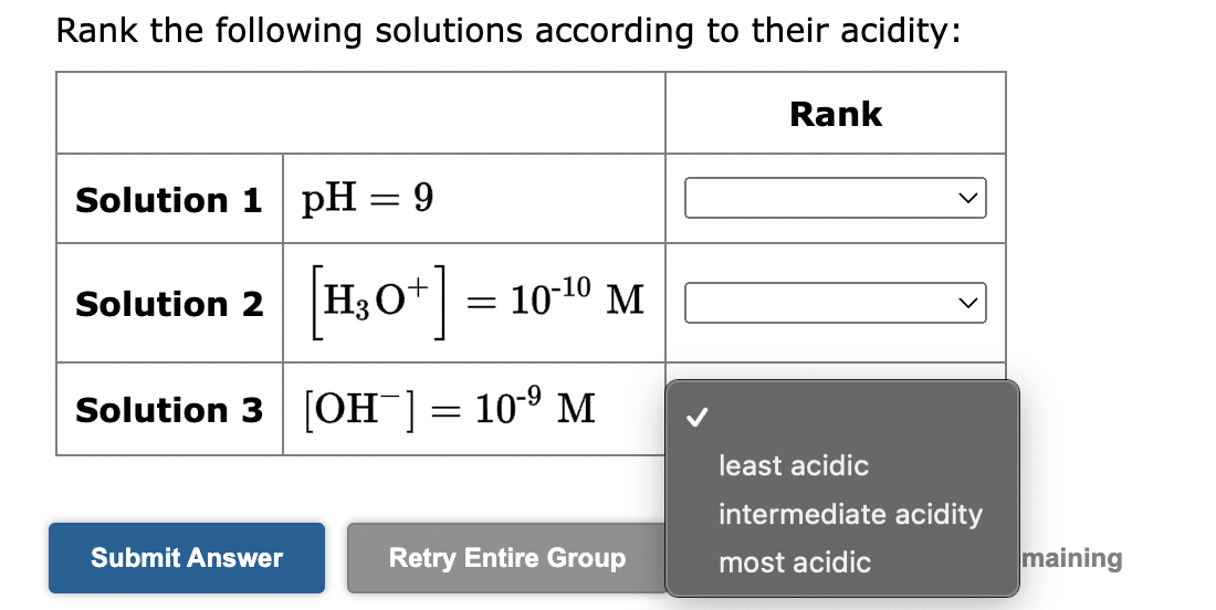 Solved Rank the following solutions according to their | Chegg.com