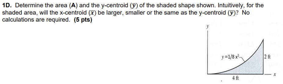 Solved 1D. Determine the area (A) and the y-centroid (yˉ) of | Chegg.com