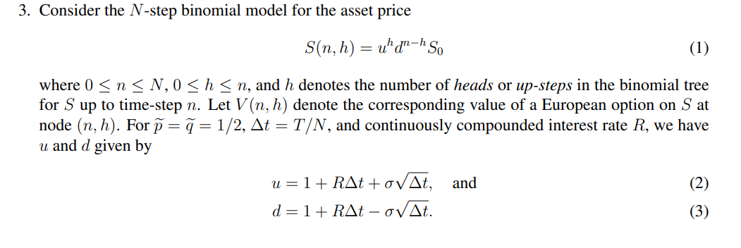 3. Consider the N-step binomial model for the asset | Chegg.com