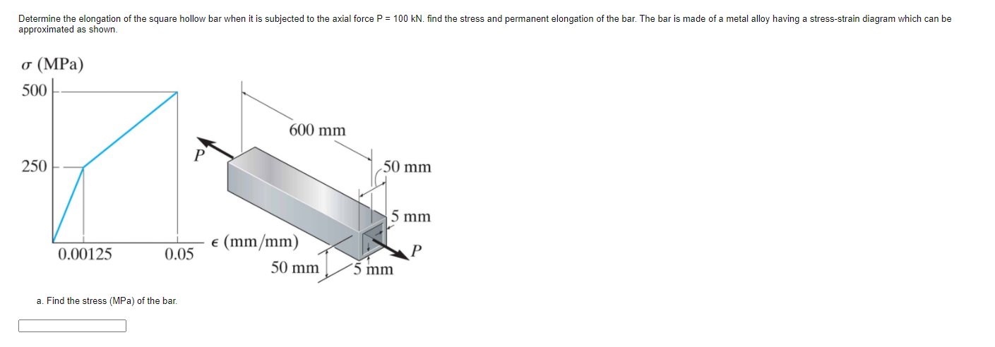 Solved QUE Determine the elongation of the square hollow bar | Chegg.com