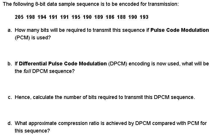Solved The following 8-bit data sample sequence is to be | Chegg.com