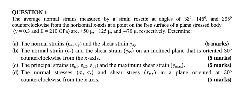 Solved QUESTION 1The average normal strains measured by ﻿a | Chegg.com