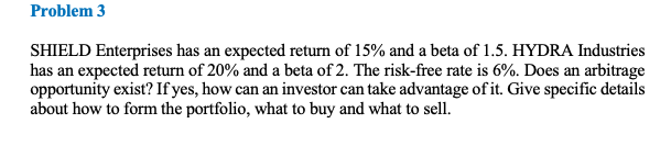 Solved SHIELD Enterprises has an expected return of 15% and | Chegg.com