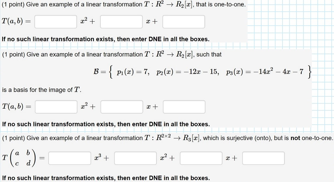Solved 2? + (1 point) Give an example of a linear | Chegg.com