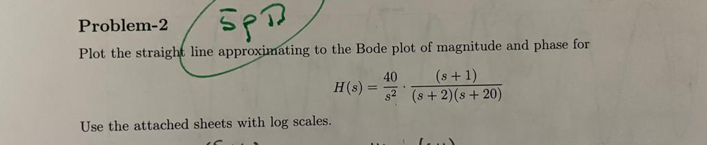 Solved Plot the straight line approximating to the Bode plot | Chegg.com
