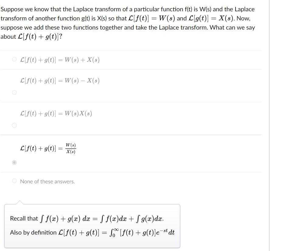 Solved Suppose we know that the Laplace transform of a | Chegg.com