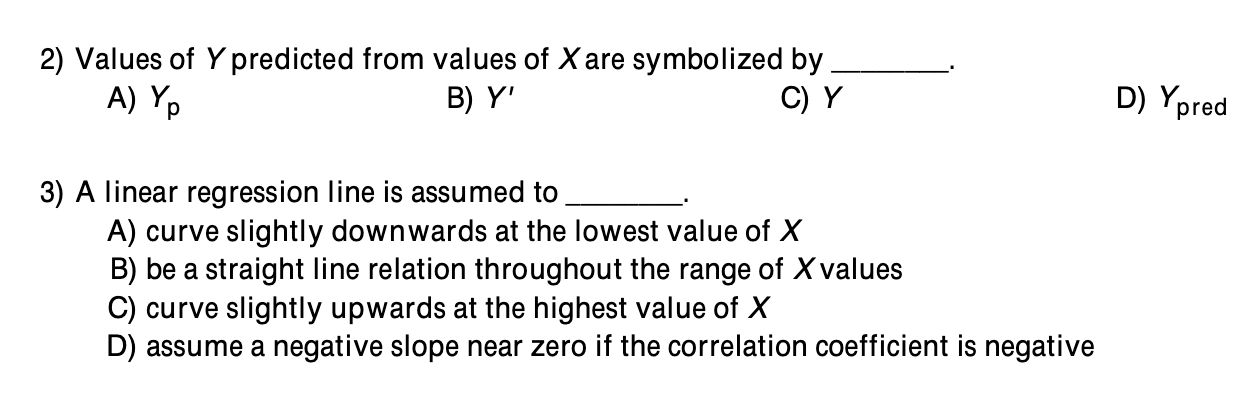 Solved 2) Values of Y predicted from values of Xare | Chegg.com