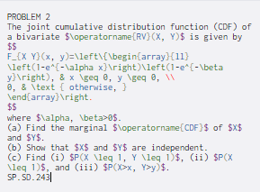 Solved PROBLEM 2 The joint cumulative distribution function | Chegg.com