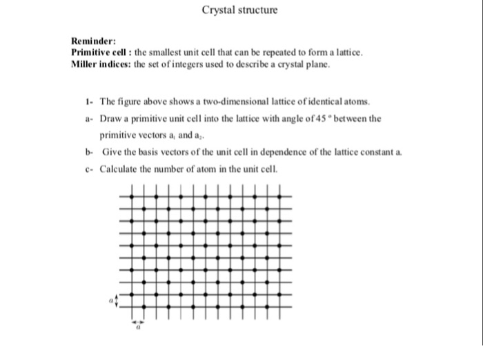 Solved Crystal structure Reminder: Primitive cell: the | Chegg.com
