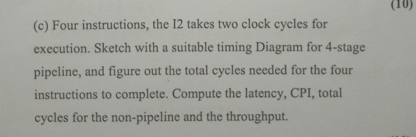 (c) Four instructions, the 12 takes two clock cycles | Chegg.com