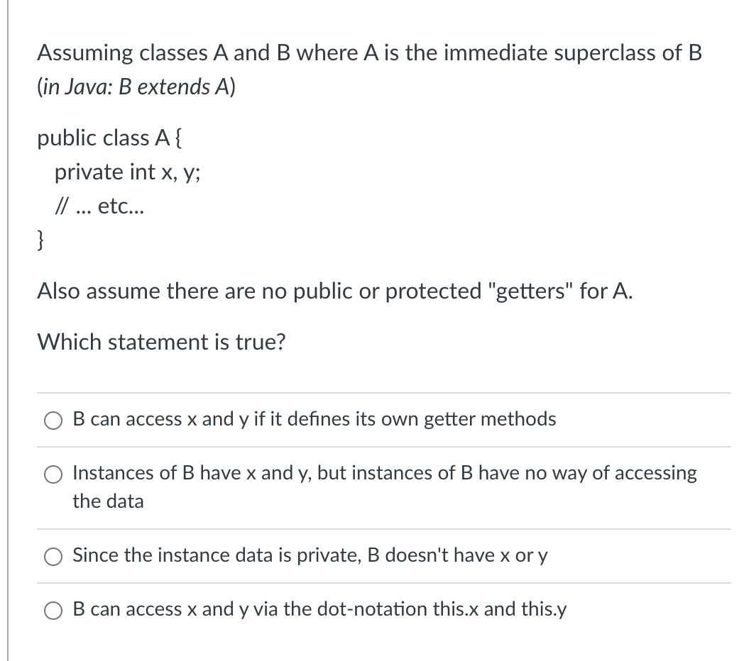 Solved Assuming classes A and B where A is the immediate | Chegg.com