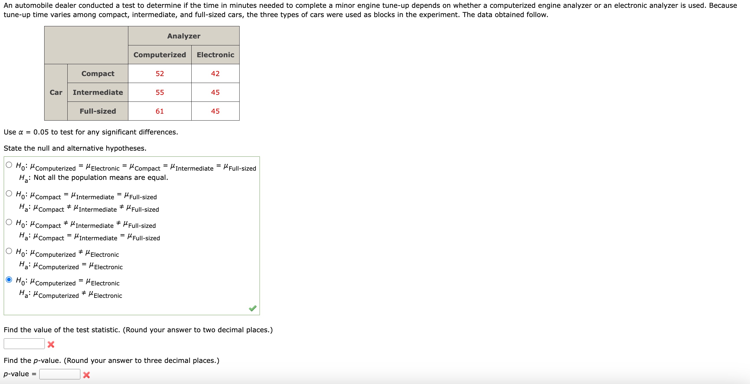 Solved tune-up time varies among compact, intermediate, and | Chegg.com