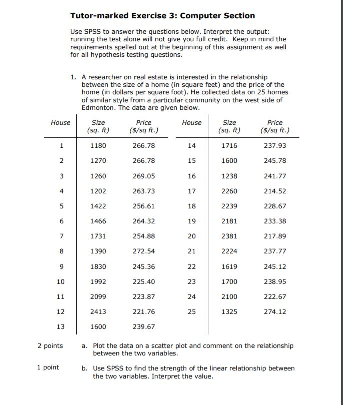 Tutor-marked Exercise 3: Computer Section Use SPSS to | Chegg.com