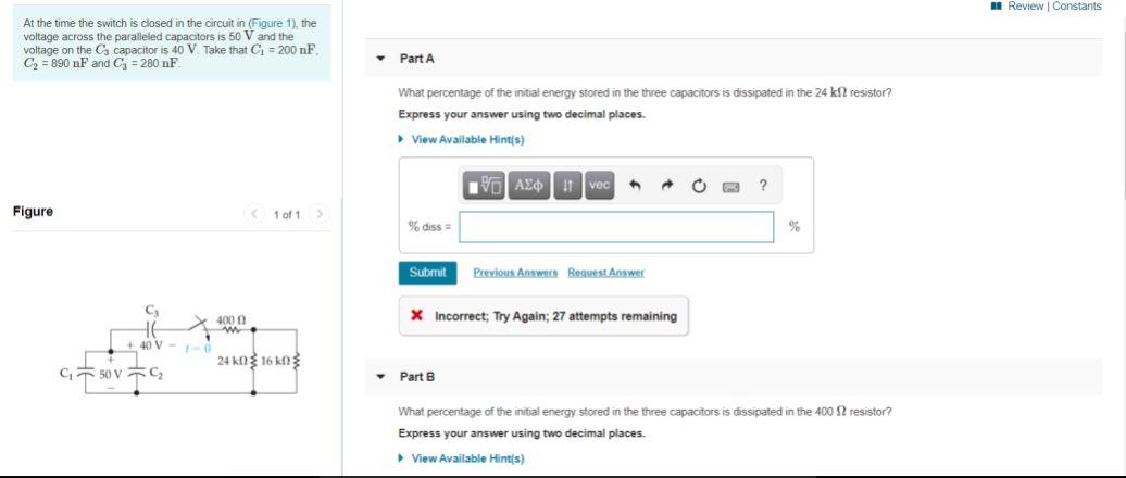 Solved A Review Constants At the time the switch is closed | Chegg.com