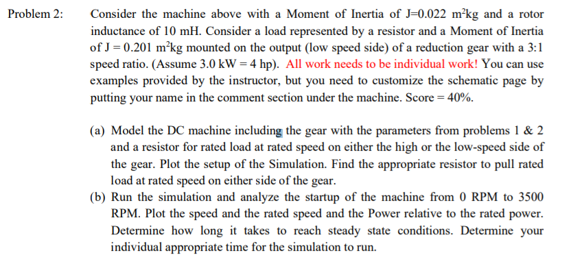 Problem 2: Consider the machine above with a Moment | Chegg.com