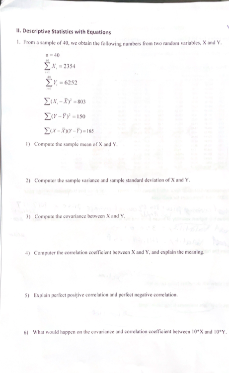 Solved II. Descriptive Statistics with Equations 1. From a | Chegg.com