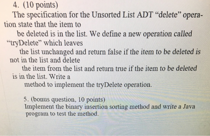 Solved The specification for the Unsorted List ADT "delete" | Chegg.com