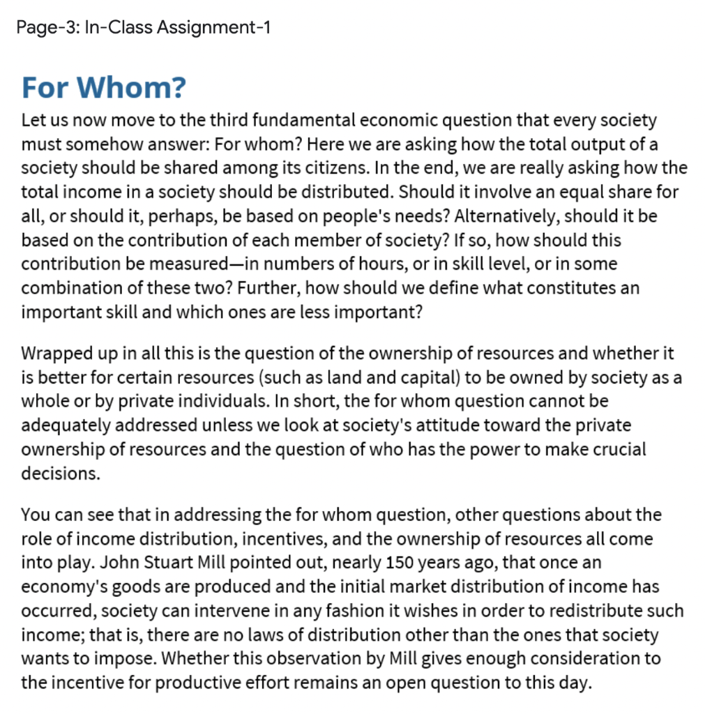 Solved In-Class Assignment-1. Chapter-1. What is Economics? | Chegg.com