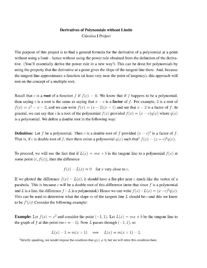 Solved Derivatives of Polynomials without Limits Calculus I | Chegg.com