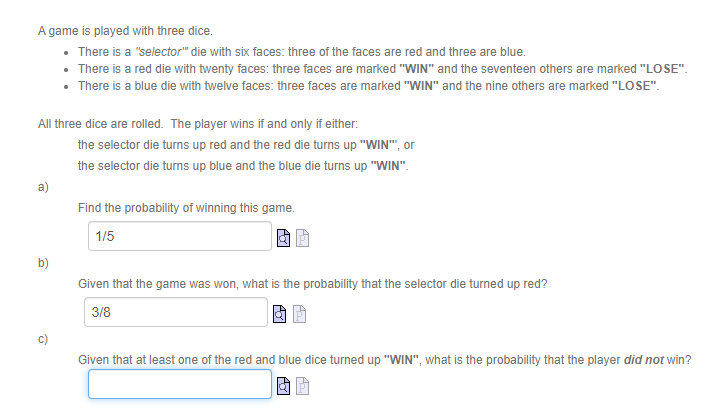 Solved A game is played with three dice. • There is a | Chegg.com