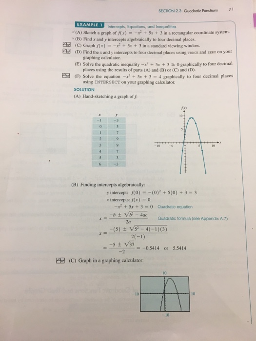 Solved SECTION 2.3 Quadratic Functions 71 EXAMPLE | Chegg.com