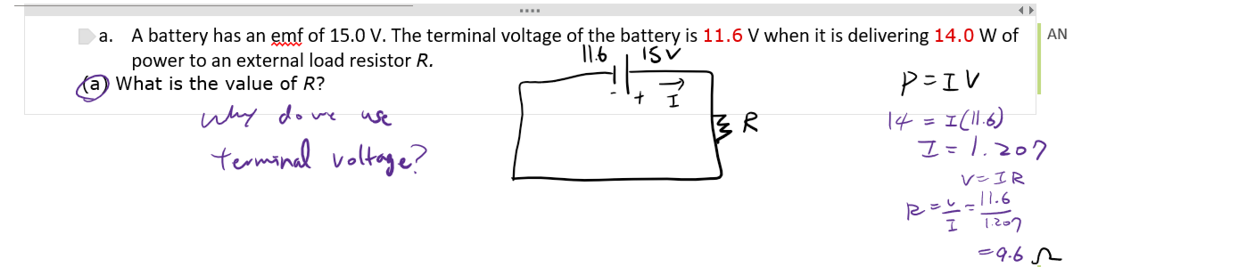 Solved why is the power based on the terminal voltage and | Chegg.com