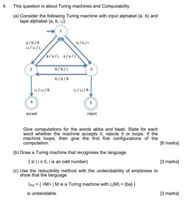 Solved 4. This question is about Turing machines and | Chegg.com