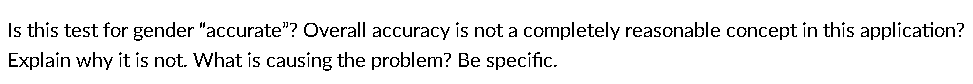 Solved Will Count For Sex Overall Accuracy Is Defined As