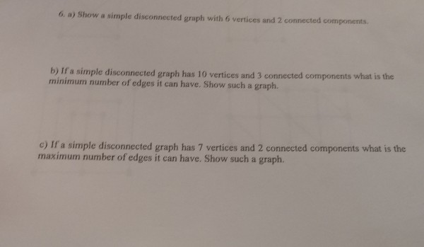Solved 6, a) Show a simple disconnected graph with 6 | Chegg.com