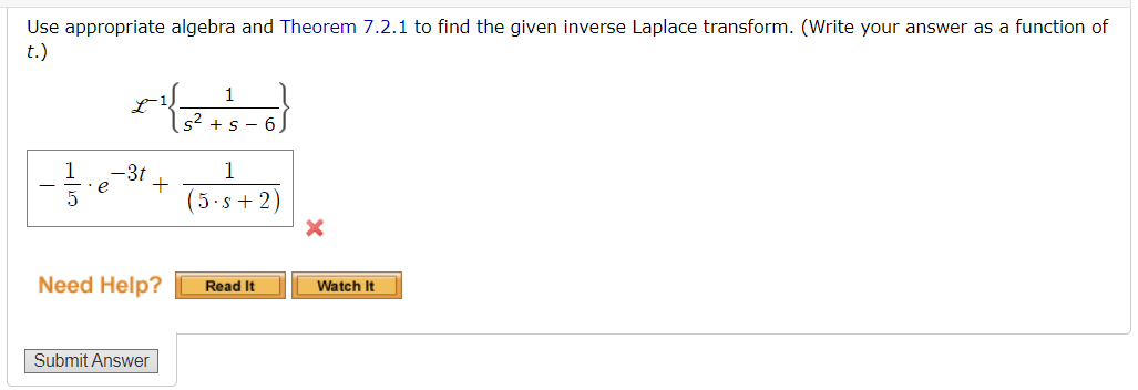 Solved Use appropriate algebra and Theorem 7.2.1 ﻿to find | Chegg.com