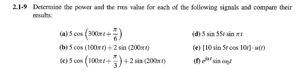 Solved 2.1-9 Determine the power and the rms value for each | Chegg.com