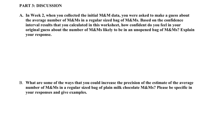 Solved Last week (as part of the M&M Data Collection | Chegg.com