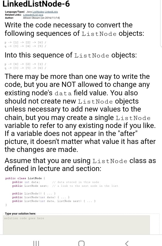 Solved LinkedListNode-6 Language/Type Jave ListNodes | Chegg.com