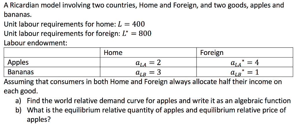 Solved A Ricardian model involving two countries, Home and | Chegg.com