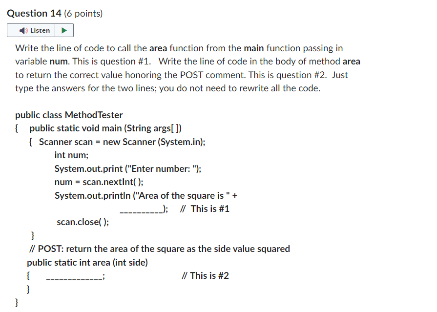Solved Write the line of code to call the area function from | Chegg.com