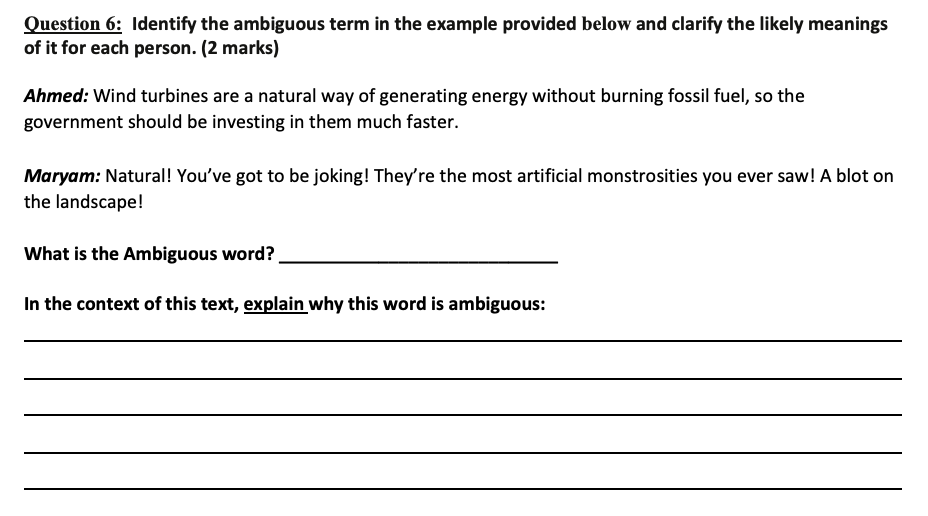 Solved Question 6: Identify the ambiguous term in the | Chegg.com
