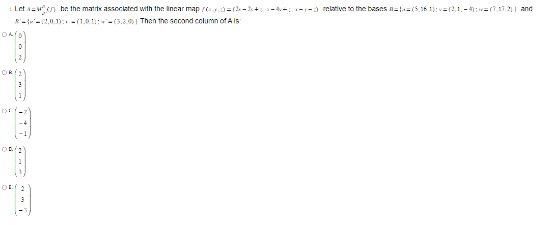 Solved 1. Let A=MBB(f) be the matrix associated with the | Chegg.com