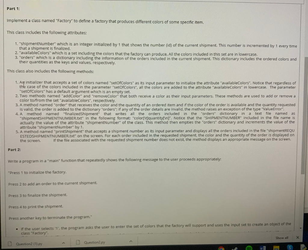 Solved Part 1: Implement a class named "Factory" to define a | Chegg.com