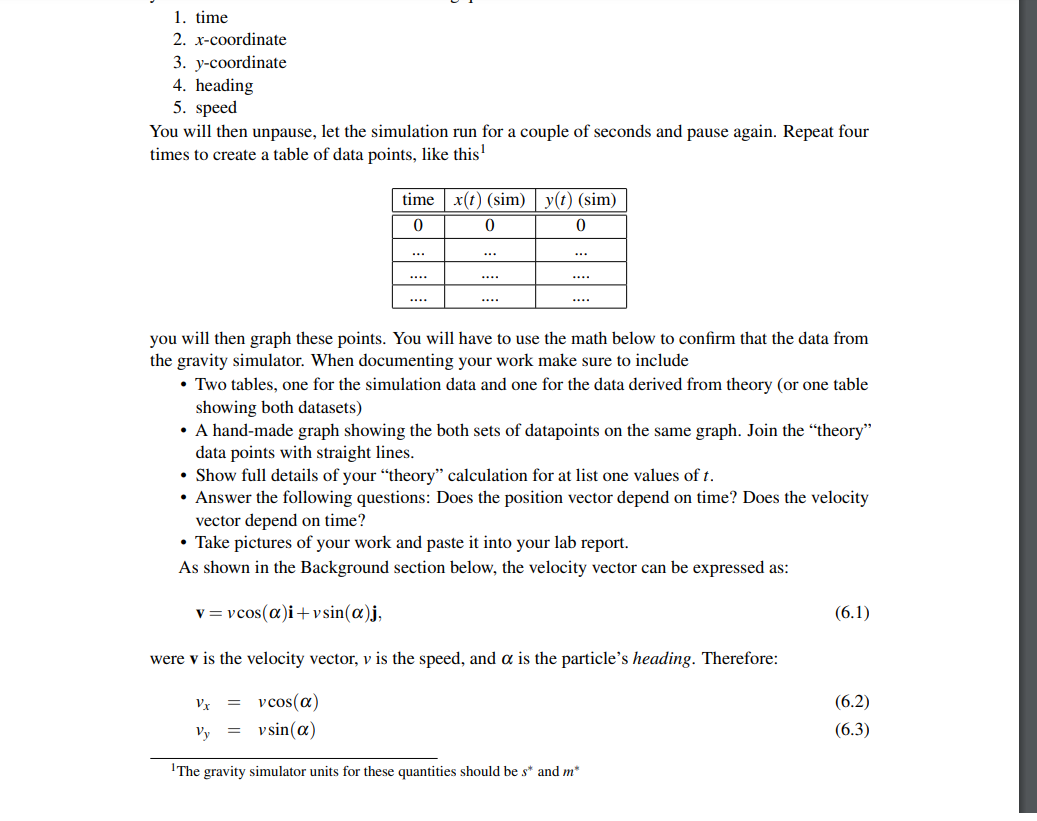 Solved Experiment I: Instantaneous velocity vector of a free | Chegg.com