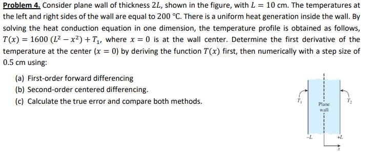 Solved Problem 4. Consider plane wall of thickness 2L, shown | Chegg.com