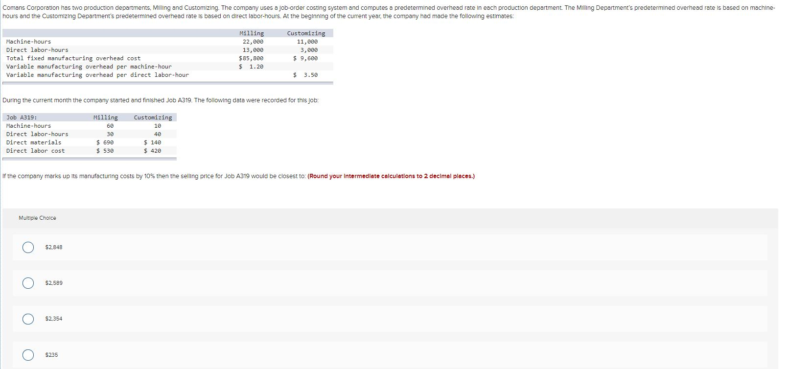 Solved Comans Corporation has two production departments, | Chegg.com