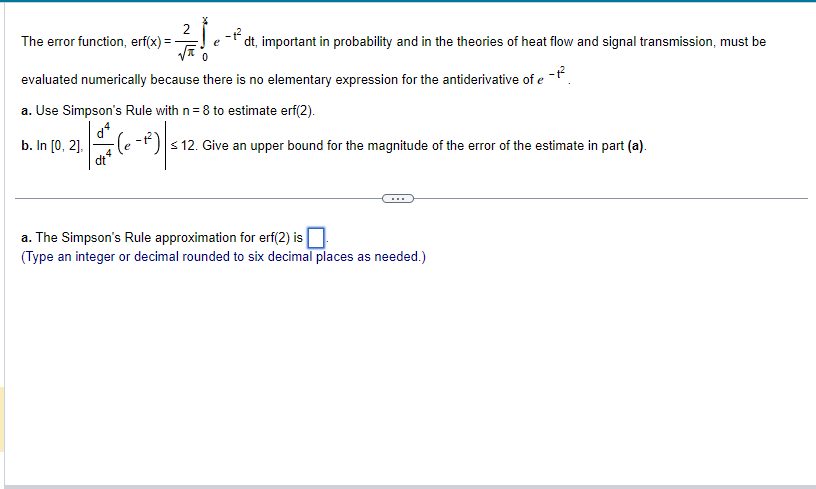 Solved The error function, erf(x)=π2∫0xe−t2dt, important in | Chegg.com