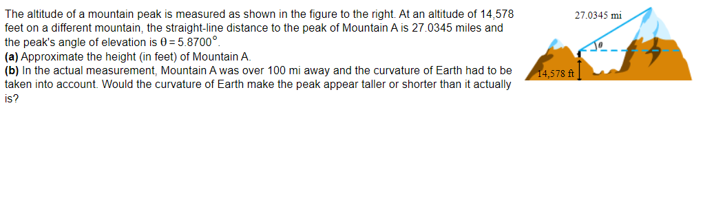 Solved The altitude of a mountain peak is measured as shown | Chegg.com