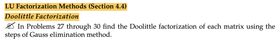 Solved LU Factorization Methods (Section 4.4) Doolittle | Chegg.com