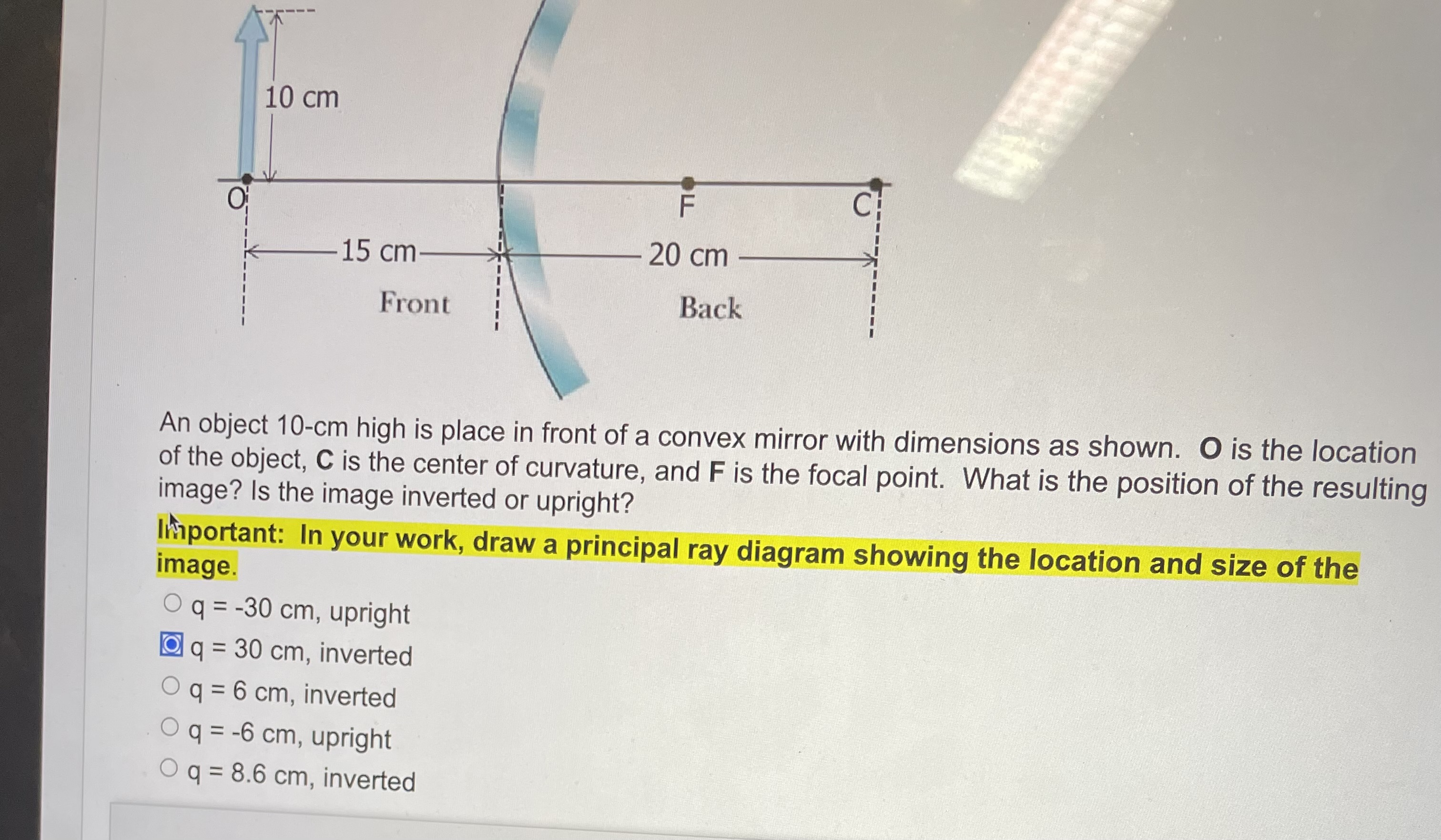 Solved An object 10−cm high is place in front of a convex | Chegg.com