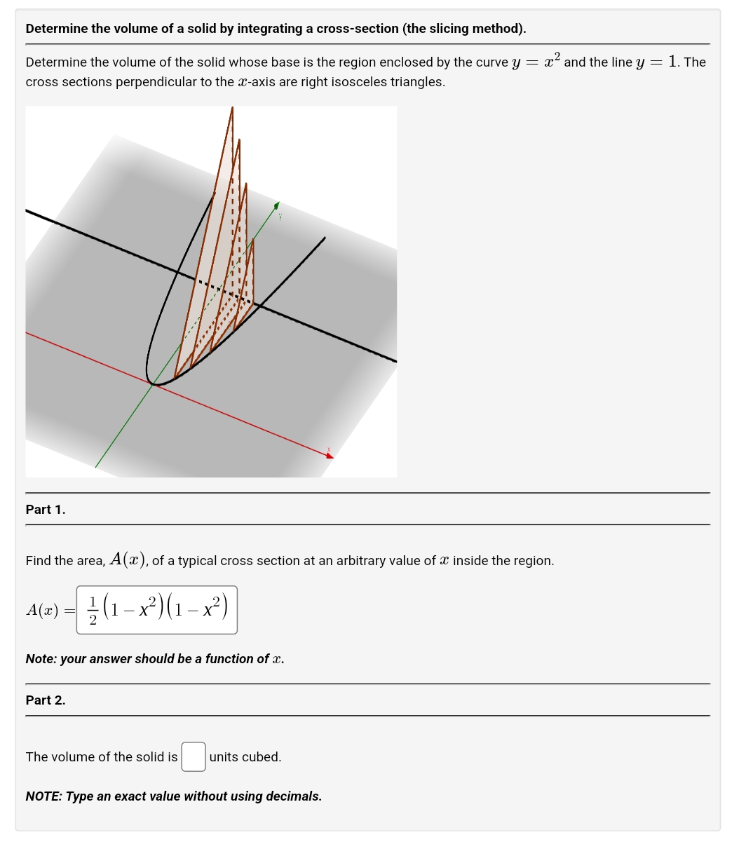 Solved Determine the volume of a solid by integrating a | Chegg.com