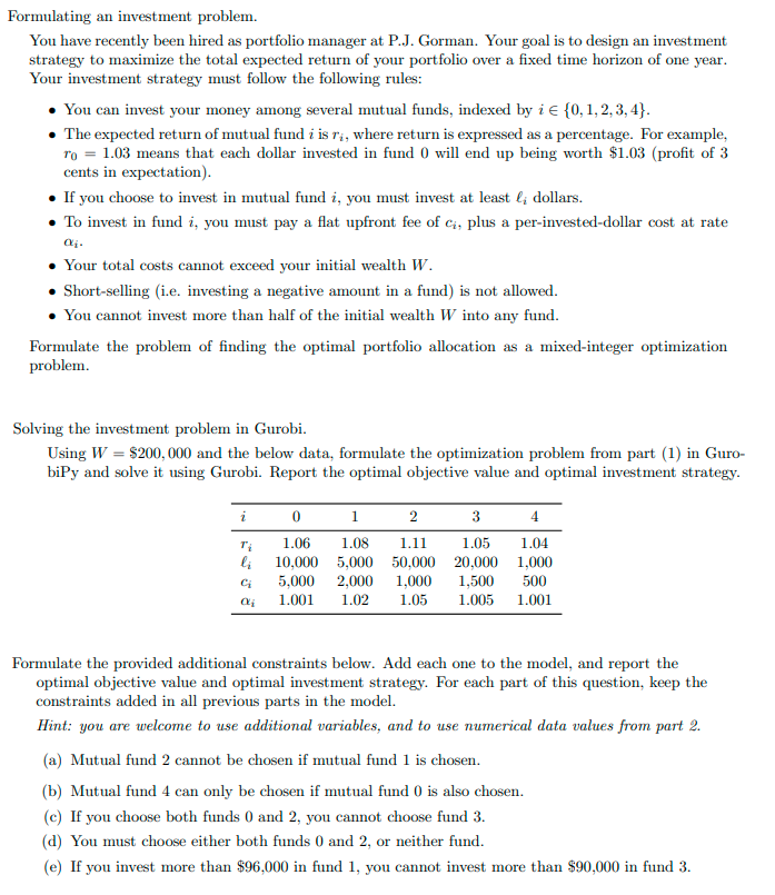 Solved Formulating an investment problem. You have recently | Chegg.com