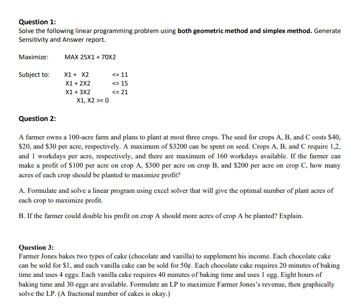 Solved Question 1: Solve the following linear programming | Chegg.com