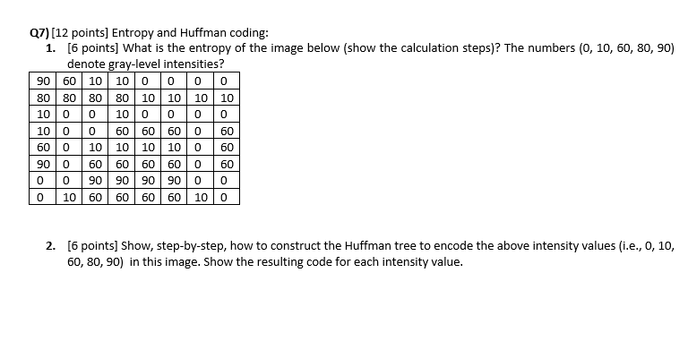 Solved 97) [12 points] Entropy and Huffman coding: 1. [6 | Chegg.com